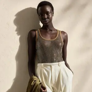 Ralph Lauren Ralph Lauren Melony Embellished Mesh Tank Top Cocoa
