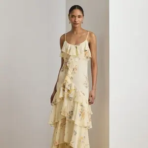 Ralph Lauren Floral Ruffle-trim Georgette Gown