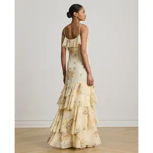 Ralph Lauren Floral Ruffle-trim Georgette Gown