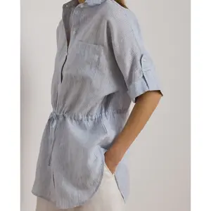 Ralph Lauren Striped Linen Roll-tab Sleeve Tunic Shirt