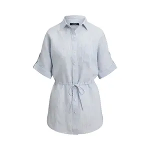 Ralph Lauren Striped Linen Roll-tab Sleeve Tunic Shirt