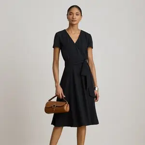 Ralph Lauren Belted Georgette Surplice Dress - Black