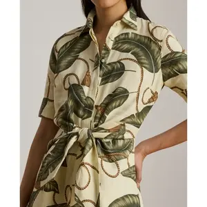 Ralph Lauren Tie-front Linen Shirtdress With Rope Print