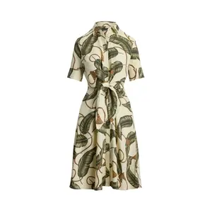 Ralph Lauren Tie-front Linen Shirtdress With Rope Print