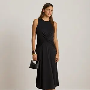 Ralph Lauren Sleeveless Twist-front Jersey Midi Dress - Black