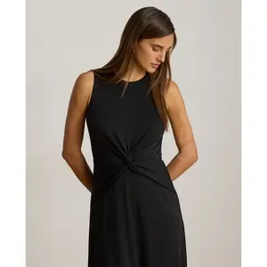 Ralph Lauren Sleeveless Twist-front Jersey Midi Dress - Black