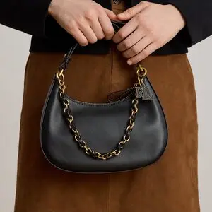 Ralph Lauren Leather Marcy Zip Shoulder Bag - Black