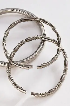 Anthropologie Textured Metal Bracelets Set Of 3 - Silver