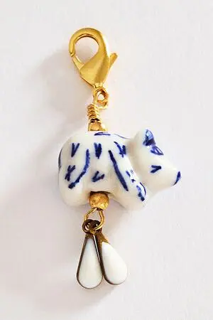 PAJAROLIMON Mini Pig Charm With Porcelain Accents - Blue Pattern