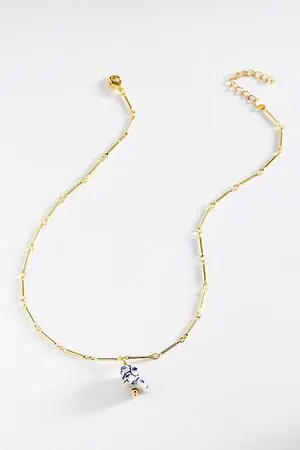 PAJAROLIMON Dog Charm Necklace - Blue Pattern