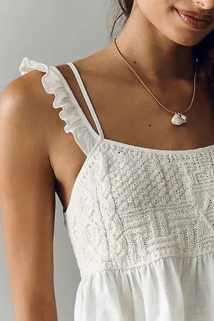 PILCRO Sweater Knit & Cotton Tiered Tank Top - Ivory