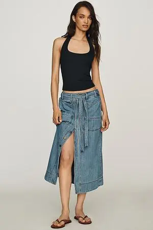 PILCRO Front-tie Denim Midi Skirt