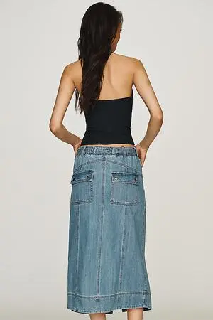 PILCRO Front-tie Denim Midi Skirt