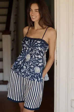 LYREBIRD Silky Cowl-back Camisole - Blue Pattern