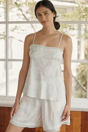 LYREBIRD Silky Cowl-back Camisole - Green Pattern