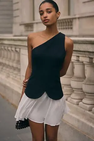 Maeve One-shoulder Ruffled Mini Dress - Black