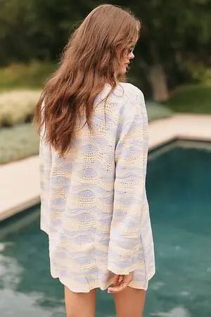 CELANDINE Printed Crochet Mini Tunic - Blue Pattern