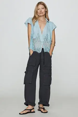Anthropologie Cotton Lace Buttondown Shirt - Blue