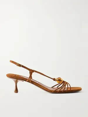 JIMMY CHOO Lova 50 Embellished Suede Sandals - Brown