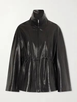 Nour Hammour Passage Leather Funnel Neck Zip-up Jacket - Black