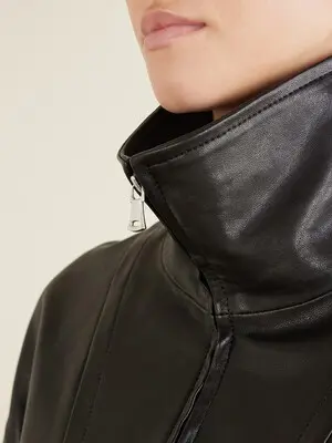 Nour Hammour Passage Leather Funnel Neck Zip-up Jacket - Black