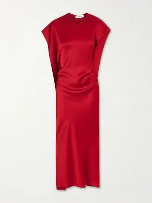 Victoria Beckham Satin Midi Dress - Red