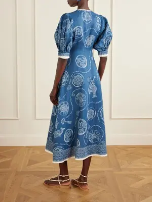ALEMAIS Lucky Printed Linen Midi Dress