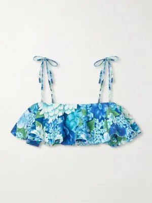 ALEMAIS Margo" Ruffled Floral-print Bikini Top - Blue