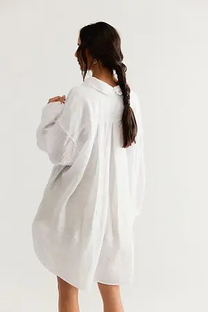 Free People Selene Button Down Linen Shirt - Ivory