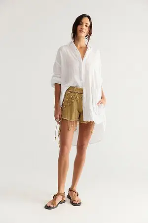 Free People Selene Button Down Linen Shirt - Ivory