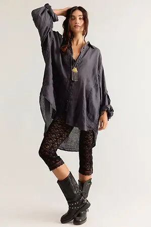 Free People Selene Button Down Linen Shirt - Tornado