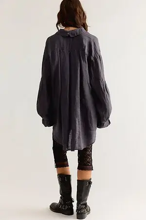Free People Selene Button Down Linen Shirt - Tornado