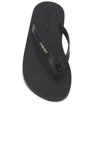 Saint Laurent Pool Slide Black Calfskin Leather - Nero