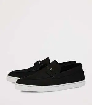 CHRISTIAN LOUBOUTIN Chambeliboat Leather Loafers With Metal Collar Pin - Black