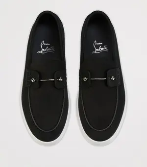 CHRISTIAN LOUBOUTIN Chambeliboat Leather Loafers With Metal Collar Pin - Black