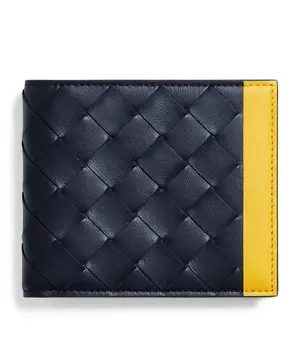 Bottega Veneta Leather Intrecciato Bifold Wallet - Blue