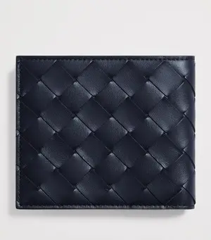 Bottega Veneta Leather Intrecciato Bifold Wallet - Blue
