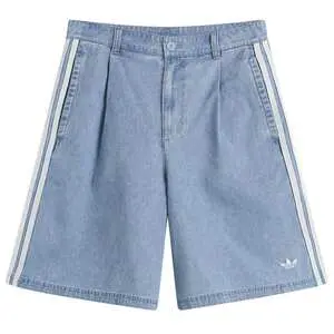 Adidas Denim Shorts With 3-stripes And Trefoil Logo