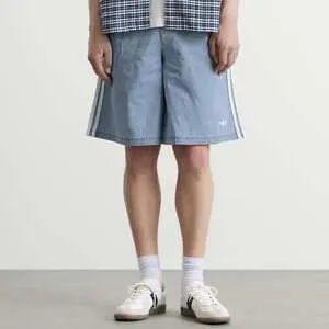 Adidas Denim Shorts With 3-stripes And Trefoil Logo