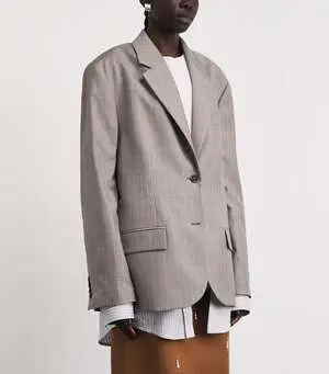 Acne Studios Pinstripe Wool Blazer With Layered Shirt Detail