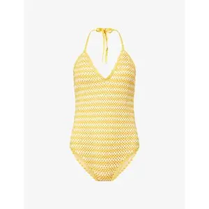 Simkhai Karoline Halterneck Crochet One Piece - Mango Multi