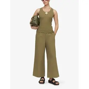 JOSEPH Round Neck Crinkle Woven Tank Top - Fig Leaf