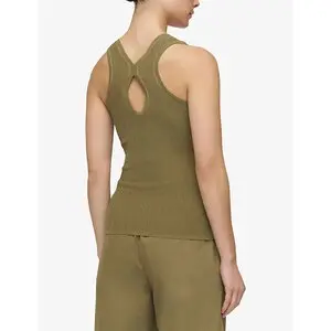 JOSEPH Round Neck Crinkle Woven Tank Top - Fig Leaf