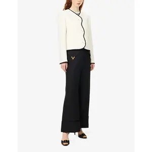Valentino Garavani Wool-blend Wide-leg Trousers With Logo Plaque