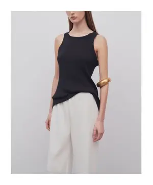 THE ROW Sleeveless Cotton Matte Top With Logo Detail