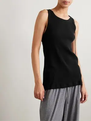 THE ROW Sleeveless Cotton Matte Top With Logo Detail - Black