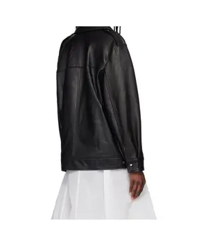 Nour Hammour Zip Up Leather Jacket With Drop Shoulder