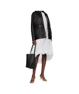 Nour Hammour Zip Up Leather Jacket With Drop Shoulder