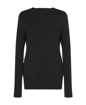 THE ROW Long Sleeve Ribbed Silk Top