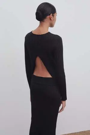 THE ROW Long Sleeve Ribbed Silk Top